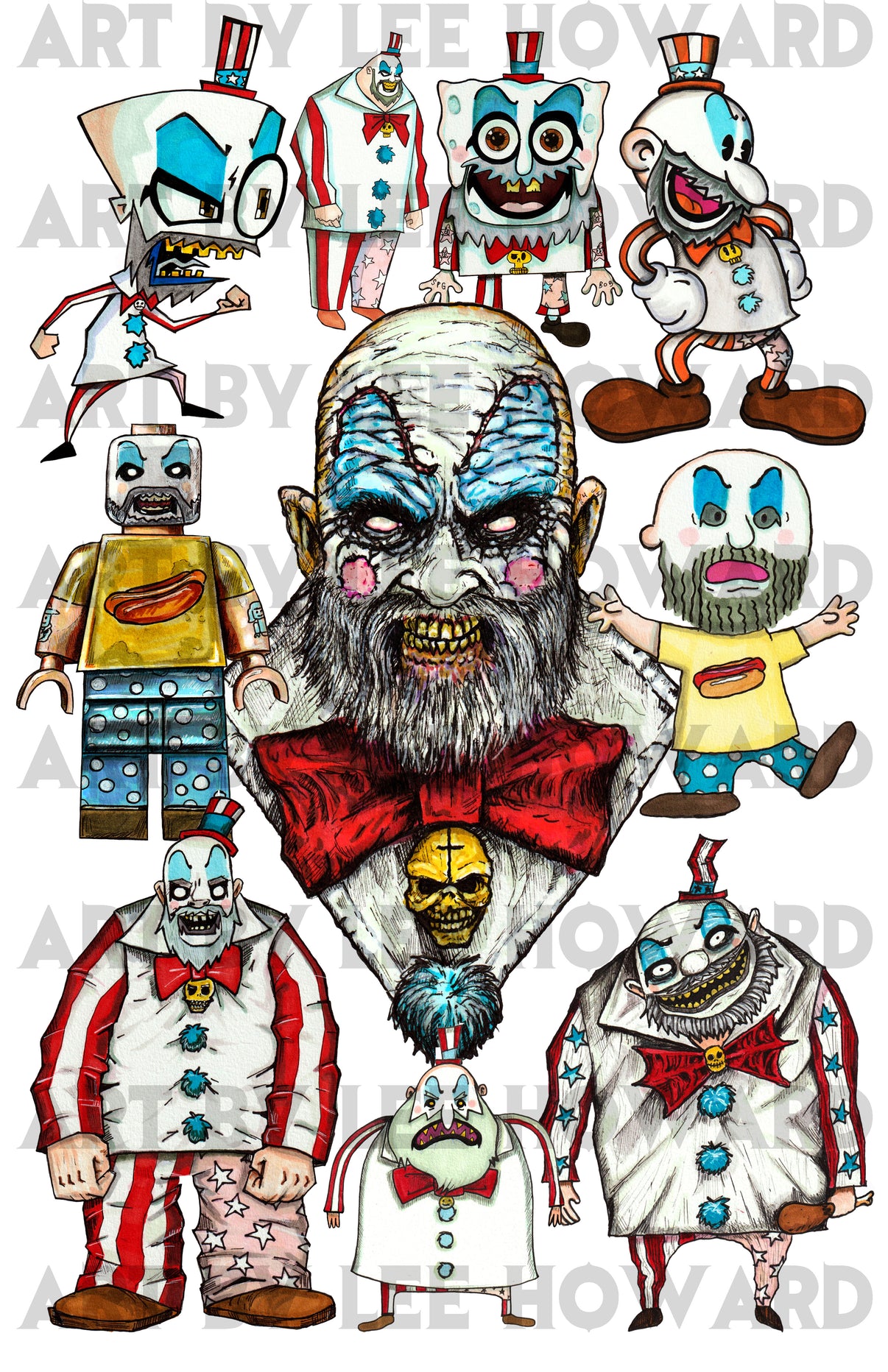 Captain Spaulding in 10 Different Animation Styles - 11"x17" Collage A ...